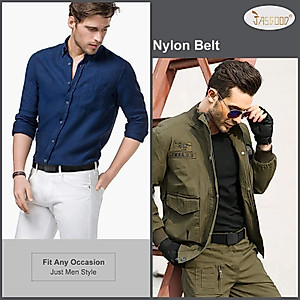 JASGOOD Nylon Military Tactical Men Belt 2 Pack Webbing Canvas Outdoor Web Belt with Plastic Buckle, C-Black+Black, Fits Pant up to 40 Inch