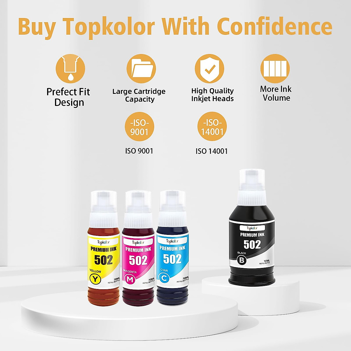 Topkolor Compatible T502 502 Refill Ink Bottle Kit for ET-2760 ET-2750 ET-3750 ET-4760 ET-4750 ET-3760 ET-3710 ET-3700 ET-2700 ST-2000 ST-3000 ET-2803 Printer, 4-Pack