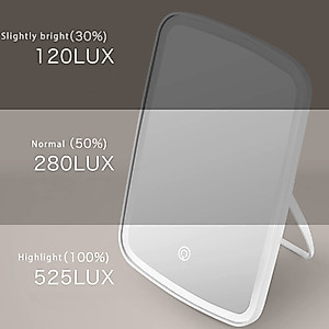 CLCL Makeup Mirror Touch Screen Vanity Mirror with LED Brightness Adjustable Portable USB Rechargeable