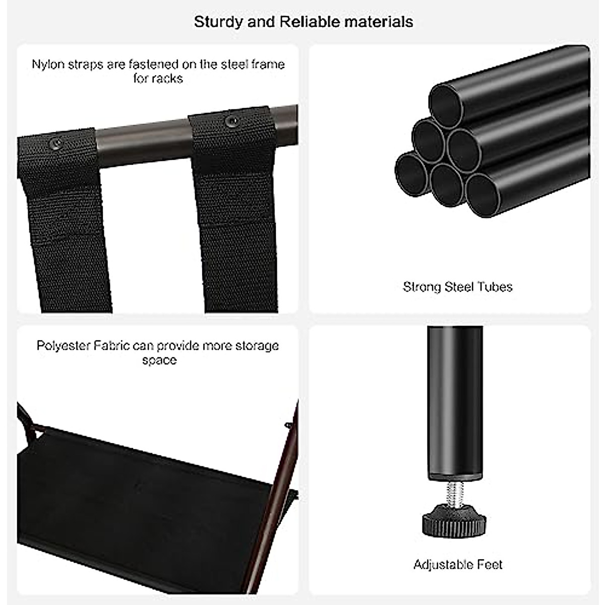 Yuihochic Luggage Rack, Suitcase Stand with Fabric Storage Shelf, for Guest Room,Bedroom,Hotel, Foldable Painted Steel Frame (Brown+Package Quantity 1)