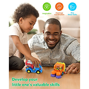 Coogam Friction Powered Cars 3 Pack Construction Vehicles Toys Set of Harvester,Sweeper,Cement Mixer Trucks for Year Old Kids Gifts