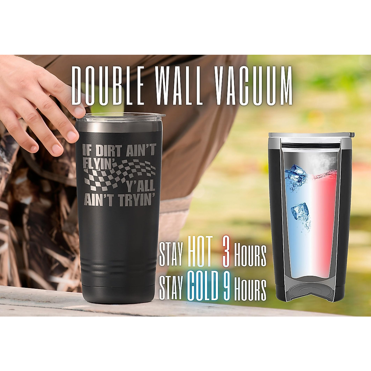 Onebttl Dirt Track Racing Gifts For Men, Gifts for Dirt Racing Lover, 20 oz/590 ml Stainless Steel Insulated Tumbler with Straw, Lid, If Dirt ain't Flyin' Y' All ain't Tryin'