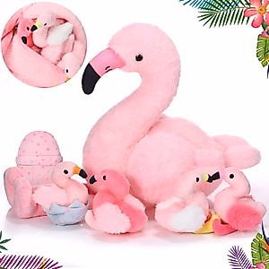 Skylety 6 Pieces Plush Flamingo Stuffed Animal 20 Inch Mommy Stuffed Flamingo with 4 Flamingo and 2 Eggs Pink Flamingo for Decoration Valentines Party Favors Christmas
