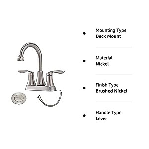 Friho Centerset Lead-Free Modern Commercial 2-Handle Brushed Nickel Bathroom Faucet, 4 inch RV Bathroom Sink Faucet 3 Hole Bath Vanity Faucets with Drain Stopper and Water Hoses