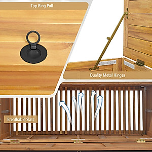 Tangkula 48 Gallon Outdoor Storage Box with Wheels, Portable Patio Acacia Wood Deck Box, with Side Handle, Waterproof Cover, for Patio, Balcony, Poolside, Garden (Natural)