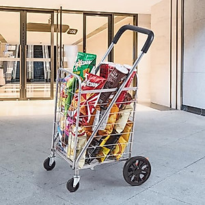 VEVOR Folding Shopping Cart, 110 lbs Static Load Capacity, Grocery Utility Cart with Rolling Swivel Wheels, Heavy Duty Foldable Laundry Basket Trolley Compact Lightweight Collapsible Luggage, Silver