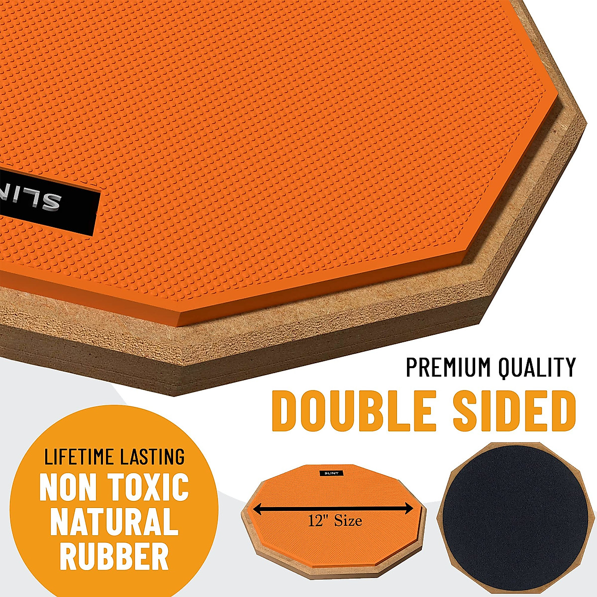 SLINT Drum Practice Pad, 12" Drum Pad 2 Surfaces - Double-Sided Practice Drum Pad Set, Practice Pad for Drumming - Snare Drum Practice Pad - Drum Pad For Kids (Drum Pad with Sticks)