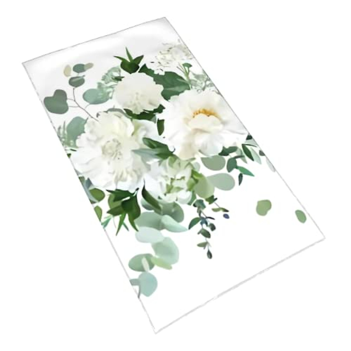 luxteen Silver Sage Green and White Flowers Hand Towels Face Towel Soft Thin Guest Towel Portable Kitchen Tea Towels 16x30 inchs Dish Washcloths Bath Decorations Housewarming Gifts