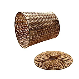 Housoutil Bathroom Trash Bin Rattan Round Waste Basket with Lid Woven Trash Can Garbage Container Bin Flower Basket for Bathroom Kitchen Home Office Large Wicker Basket
