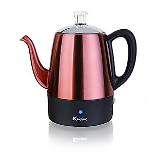Euro Cuisine PER04 Electric Percolator 4 Cup Stainless Steel Coffee Pot Maker (4 Cup) - Copper Finish