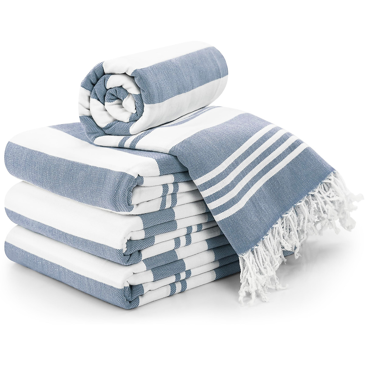 Utopia Towels - 4 Pack Turkish Beach Towel (40 x 72 Inches) - 100% Cotton Oversized Sand Free Lightweight Quick-Dry Turkish Towel, Prewashed for Soft Feel, Large Peshtemal Towel (Denim Blue)