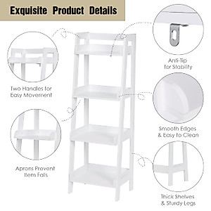 UTEX 4-Tier Ladder Shelf, Bathroom Shelf Freestanding, 4-Shelf Spacesaver Open Wood Shelving Unit, Ladder Shelf (White)