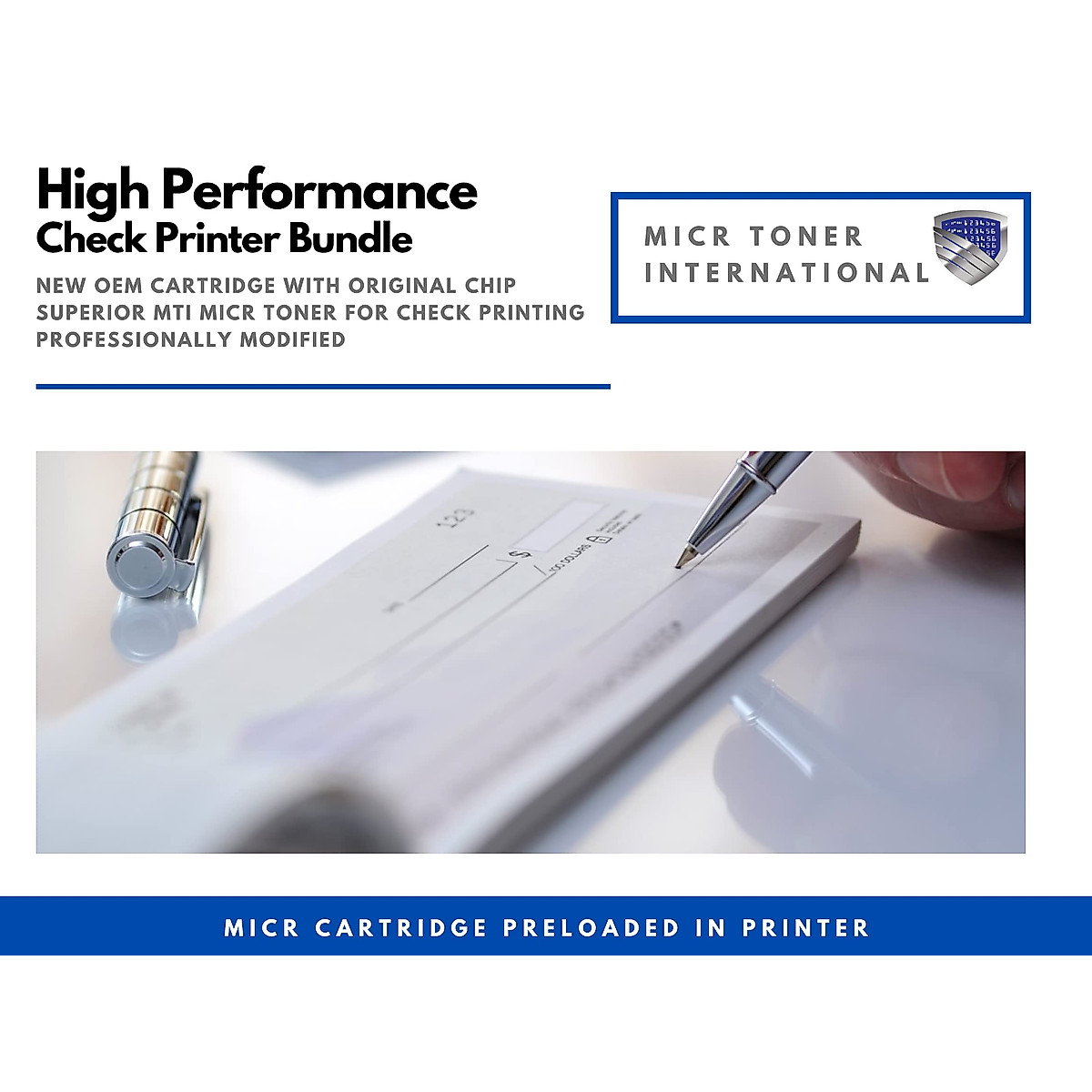 MTI M140we Laser MFP All-in-One Wireless Black & White Check Printer Bundle with 141A Starter MICR Toner, W1410A MTI Modified Magnetic Ink Cartridge, 100 Sheets Blank Check Paper