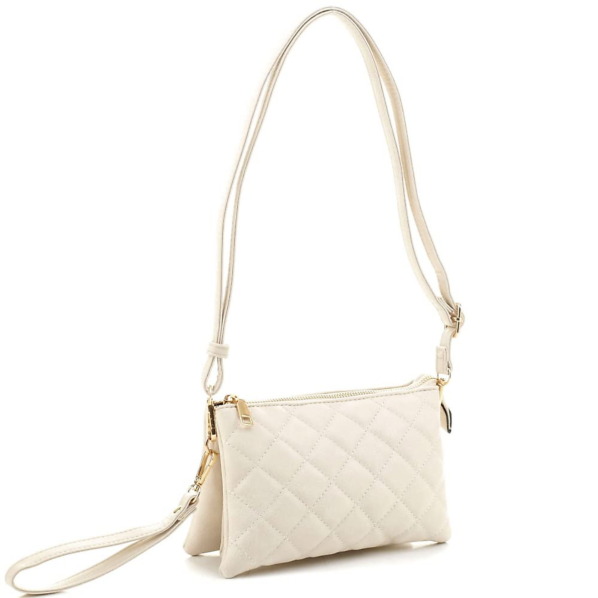 Trendeology Lightweight Vegan Leather Multi 5 Compartment Roomy Wristlet Crossbody Bag (1Embossed Wristlet Crossbody - Beige)