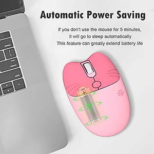 Lomiluskr Cute Cat Wireless Mouse, Lightweight Soundless Mouse, 2.4G Wireless Mice, Candy Colors, Kawaii Mouse for Girls and Kids (Pink)