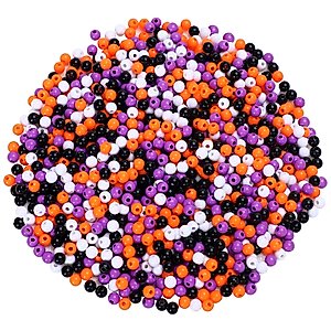UPINS 1500 Pcs Halloween Beads for Jewelry Making Bracelets Crafts 6mm Halloween Spacer Hair Pony Beads Round Plastic Small Charms Orange Purple Black White DIY for Necklace Supplies