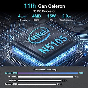 Intel NUC 11 Mini PC with Quad-Core Celeron N5105, Versatile Mini Computers 8GB DDR4 RAM & 256GB SSD - Support HDMI Dual 4K UHD/Bluetooth v5.2/Windows 11 Pro preinstalled（NUC11ATKC4）