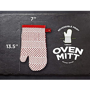Cuisinart Reversible Print Oven Mitts, 2pk - Heat Resistant Oven Gloves Provide Protection and Safe Insulation to Handle Hot Kitchen Items - Non Slip Oven Mitt Set with Hanging Loop - Salsa Red