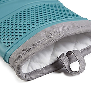 Town & Country Living Silicone Oven Mitts, 500 Degree Heat Resistant, Machine Washable, 2-Pack, Textured Teal