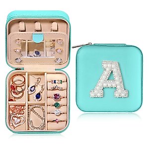 Parima Travel Jewelry Case for Women Girls, A Pearl Initial Travel Jewelry Case | Small Jewelry Travel Case | Personalized Travel Mini Jewelry Case | Travel Jewelry Case | Teen Girl Gifts Trendy Stuff