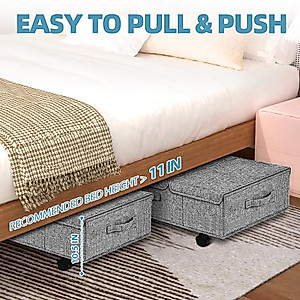 Hoyula Deep Under Bed Storage Container with Wheels, 2 Pack 10" High 31" Long Large Underbed Box Storage Bins with Lids and Hard Bottom, for Bedroom, Dorms, Clothes, Bed sheets, blankets, Dark Gray