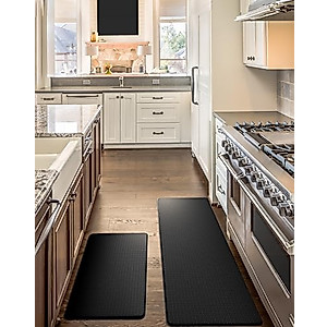 Homergy Anti Fatigue Kitchen Mats for Floor 2 PCS, Memory Foam Cushioned Rugs, Comfort Standing Desk Mats for Office, Home, Laundry Room, Waterproof & Ergonomic, 17.3×30.3 & 17.3×59, Black