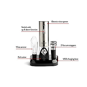 Premium Electric Wine Bottle Opener with Charging Base, Quality Italian Design, Wine Accessories Set, Corkscrew Opener, Display Charging Station, an Unique Gift for Wine Lovers