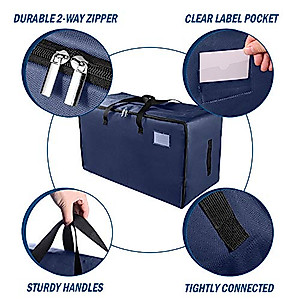 IHOMAGIC Extra Large Storage Bag with Carry Handles, Heavy Duty Storage Containers Clothes Organizers with Sturdy Polyester Fabric, Water Resistant Moving Bag for Bedding, House Moving ,Navy Blue, L