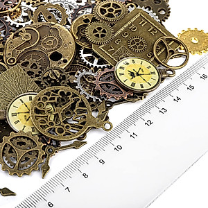 ZOOFOX 300 Gram Gears Charms, Mixed Vintage Bronze Watch Cog Wheel Set, DIY Metal Steampunk Pendant for Crafting, Jewelry Making Accessory