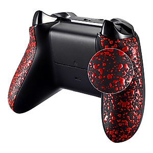 eXtremeRate Textured Red Back Panels, Comfortable Non-Slip Side Rails, 3D Splashing Handles, Game Improvement Replacement Parts for Xbox One X S Controller