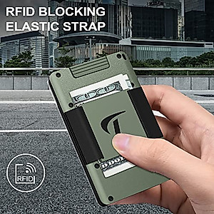 umoven Minimalist Wallet For Men - Aluminum Slim Stretchable Belt Draw-Out Metal Wallet with 1 Clear window ID Badge Holder, Holds up 15 Cards with Cash Strap. (Green)