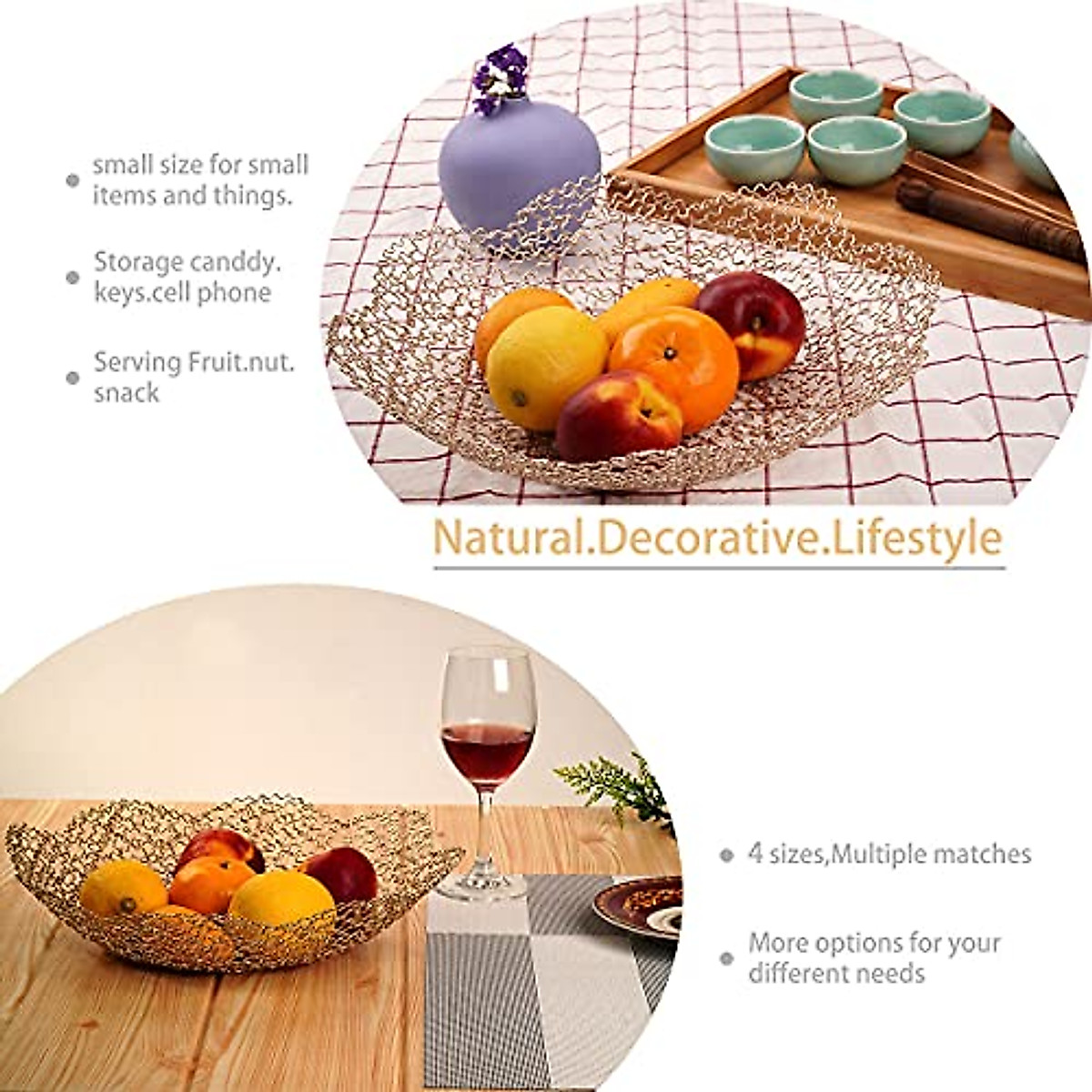 Decorative Bowls for Home Decor and Centerpieces - Gold Vegetable Fruit Bowl for Kitchen Counter, Table Centerpieces for Dining Room and Living Room Decor, Fruit Basket for Kitchen (Small)