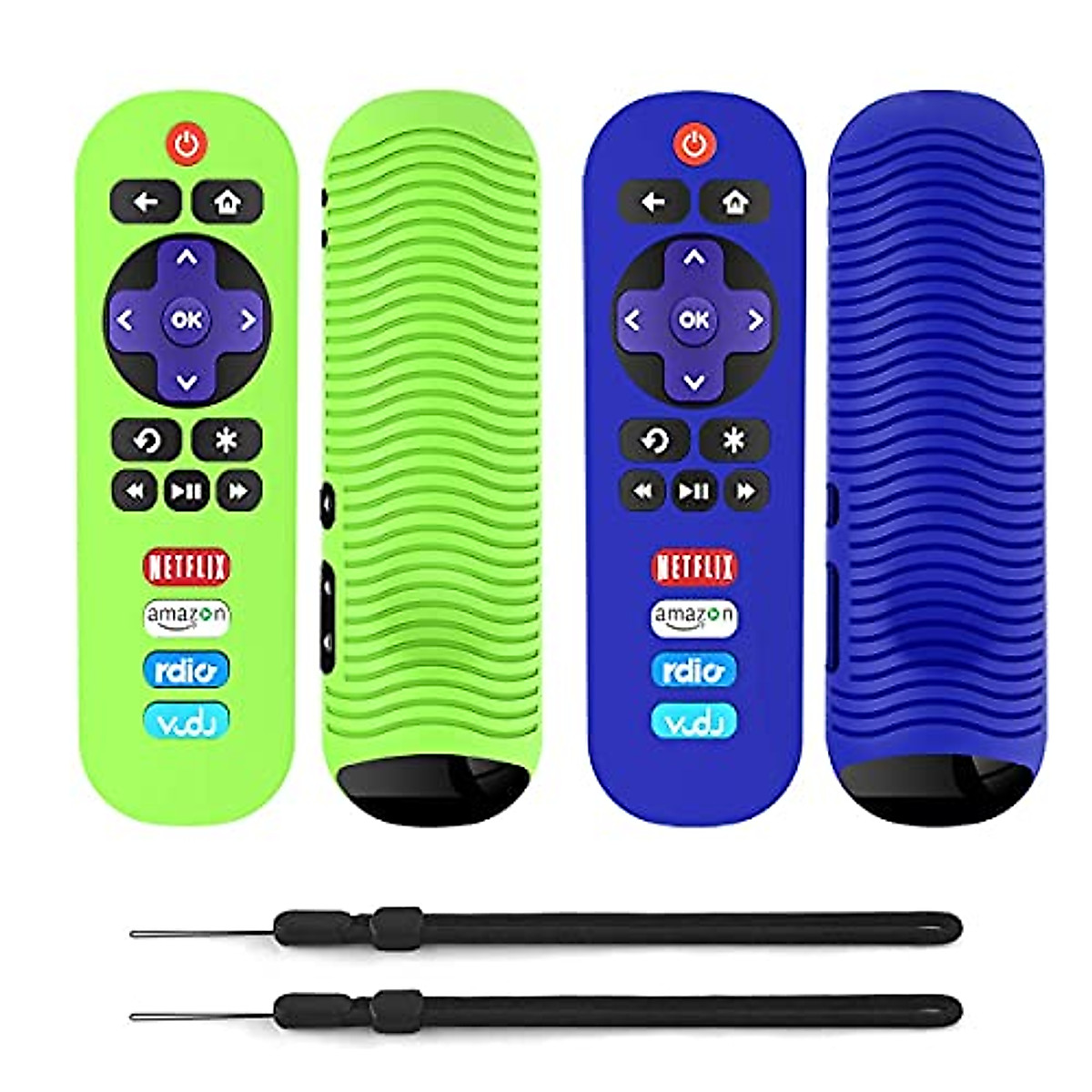 2 Pack Silicone Case for TCL Roku TV RC280 Remote, Protective Universal Replacement Lightweight Shockproof TCL Roku TV Remote Cover with Lanyard (Blue+ Glowing Green)