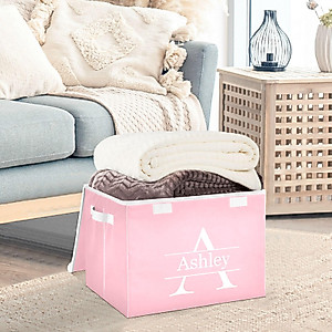 Light Pink Custom Storage Bins with Lid Foldable Personalized Name Storage Box Basket with Handle Shelf Basket Closet Organizer for Clothes Home Bedroom