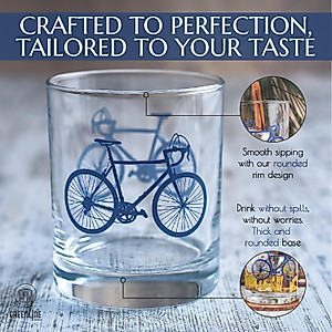 Greenline Goods – Bicycle Whiskey Glasses (Set of 2) |10 oz Tumbler Gift Set with Colorful Cyclist Designs | Unique Gifts for Cyclists & Bike Riders [Navy]