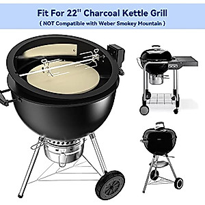 Skyflame 2 in 1 Black Coated Steel Rotisserie Kit with Pizza Ring Compatible with 22 1/2" Weber Kettle Grills - Including Roticery Motor, Spit Rod, Pizza Stone, Pizza Ring