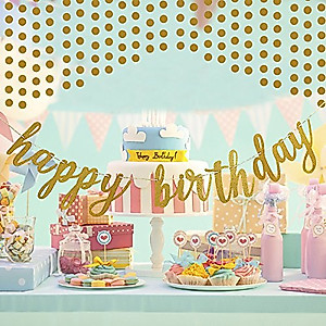 Gold Birthday Decorations, Gold Glitter Happy Birthday Banner and Circle Dots Garland for Birthday Party Decorations Birthday Party Supplies
