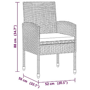 vidaXL Black Poly Rattan 7 Piece Patio Dining Set with Comfortable Cushioned Chairs and Solid Acacia Wood Table – Outdoor Furniture