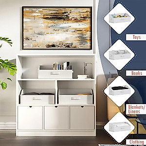 Ornavo Home 6 Pack Collapsible Trapezoid XLarge Storage Bins, Foldable Fabric Shelf Storage Basket Closet Organizer and Large Storage Box for Clothes with Handles, White