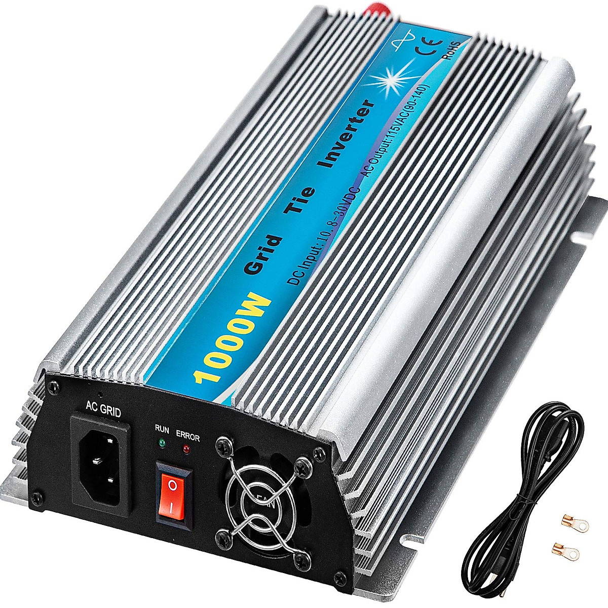 VEVOR Grid Tie Solar Inverter, 1000W MPPT Power Inverter, 50/60 Hz Solar Grid Tie System, Grid Tie Inverter, DC10.8-30V Input to AC90-140V Output Wind Turbine Grid Tie Inverter for Solar Panel System
