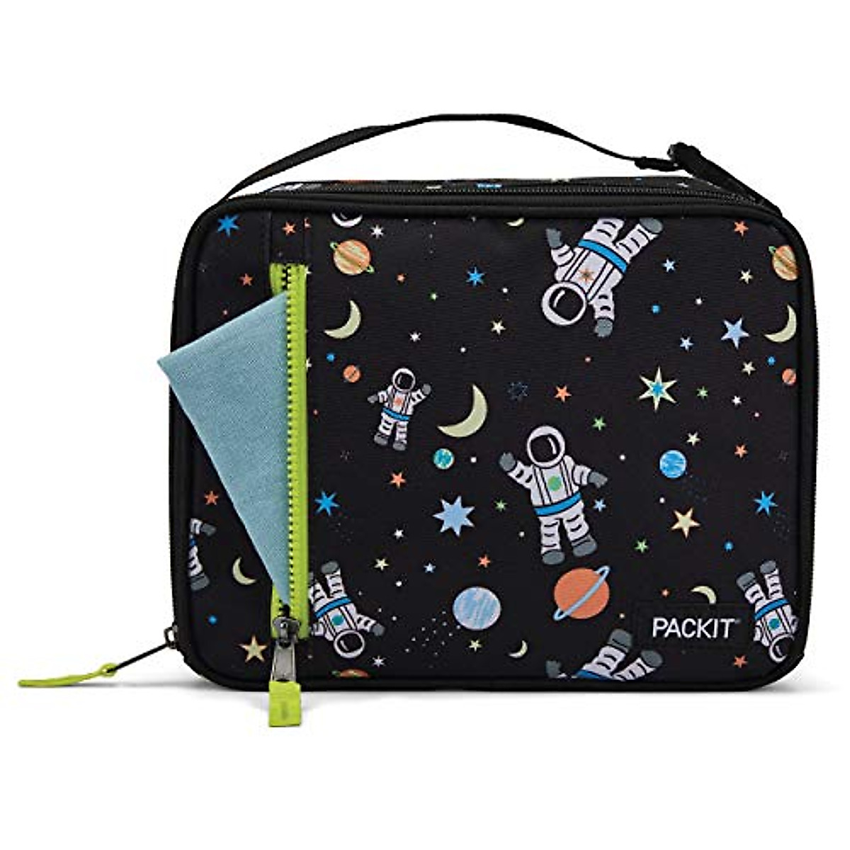 PackIt Freezable Classic Lunch Box, Spaceman, Built with EcoFreeze Technology, Collapsible, Reusable, Zip Closure With Zip Front Pocket and Buckle Handle, Perfect for Healthy Lunches