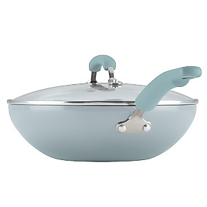 Rachael Ray Classic Nonstick Stir Fry Pan with Glass Lid, 11 Inch - Sky Blue
