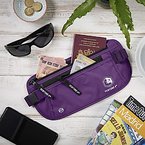 VENTURE 4TH RFID Money Belt for Girls - Hidden Passport Holder (Purple)