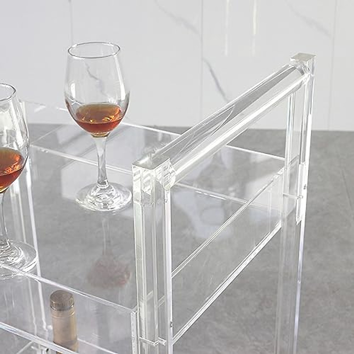 VLOBAOM 2-Tier Rolling Serving Bar Cart, Acrylic Kitchen Island Storage Cart with Wheels, Multifunction Utility Cart, Storage Rack, Mobile Coffee Table,B,Clear