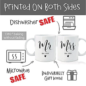 Est 2024 Mr & Mrs Coffee Mugs, Novelty Funny Wedding Gifts, Unique Wedding Mugs Set of 2, Engagement Gift for Bride Groom Couples Wife Husband Newlyweds, Prospective Newlyweds Mugs Gift-17
