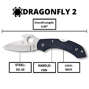 Spyderco Dragonfly 2 Lightweight Signature Knife with 2.28" Saber-Ground VG-10 Steel Blade and Emerson Opener - PlainEdge - C28PGYW2