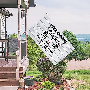 KafePross Welcome to Our Campsite Flag 3x5 FT Outdoor Indoor Making Memory Enjoy Your RV Travel Custom Family Last Name for Room College Dorm Bedroom Wall Tapestry Decor