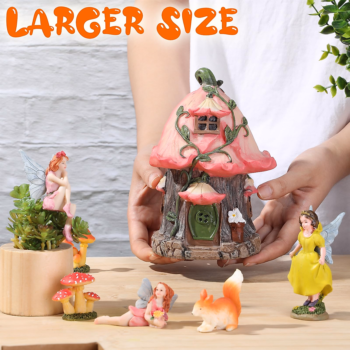 Soaoo Fairy House Garden Figurines Kit Fairy Outdoor Fairy Nativity Set for Kids Garden Decor Micro Landscape Ornaments (Beauty)