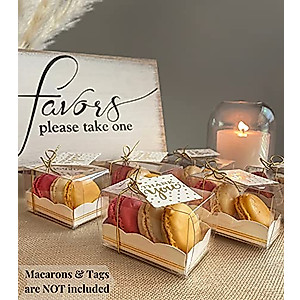 Macaron Boxes for Macaron Packaging- Pack of 20 Party Favor Boxes- 2"x2"x3" Wedding Favor Boxes w/Scallop Gold Foil Design-Macaroon Boxes Packaging-Clear Boxes for Favors-Clear Treat Boxes-Macaron Box