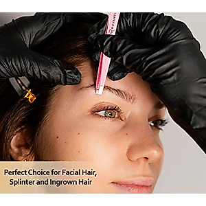 Ruvanti Tweezers 4 Pieces Set for Men/Women - Best for Plucking Eyebrow Facial & Ingrown Hairs, Slant Tip Pointed Straight & Precise - Pink